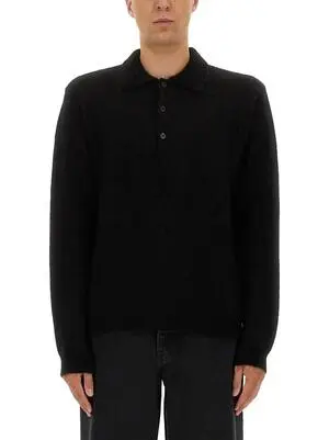 SUNFLOWER Wool Sweater With Polo Collar - Black