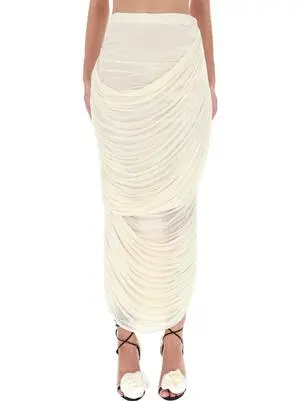 Magda Butrym Slim Fit Draped Midi Skirt - Ivory