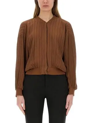 ALYSI Silk Oversized Bomber Jacket Brown