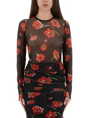 Moschino Floral Mesh Top - Black