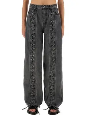 Remain Birger Christensen Wide Leg Pants With Lace Detail - Black