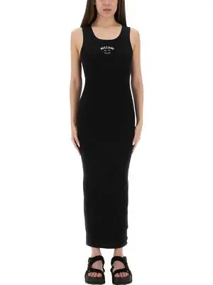 Moschino Long Dress With Logo - Black