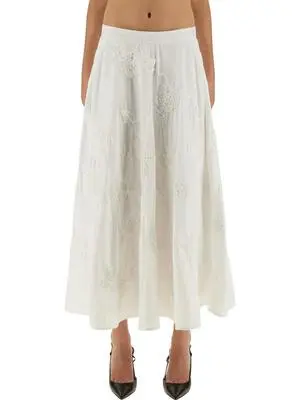 ROTATE BY BIRGER CHRISTENSEN Floral Printed Midi Skirt - White
