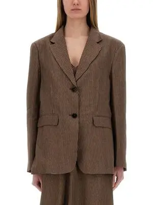 ALYSI Striped Blazer - Brown