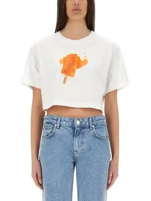 Moschino Ice Cream Print Cropped T-shirt - White