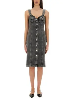 Moschino Slim Fit Denim Midi Dress - Grey