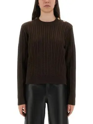 GOLDEN GOOSE Wool Sweater With Button Detail - Brown