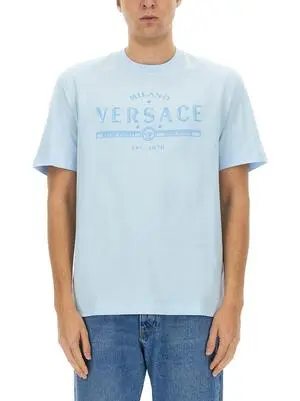Versace T Shirt With Logo Azure
