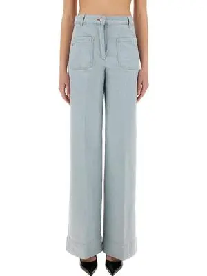 Victoria Beckham Alina Straight Wide Leg Jeans - Baby Blue