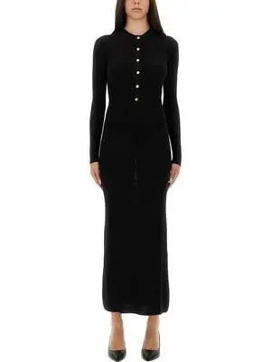 Versace Wool Blend Buttoned Dress - Black