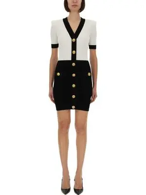 Balmain Slim Fit Two Tone Bodycon Dress - Multicolour