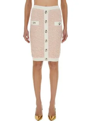 Balmain Tweed Midi Skirt - Pink