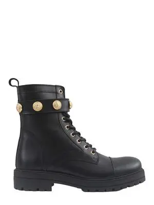 Balmain Lace-up Leather Boots - Black