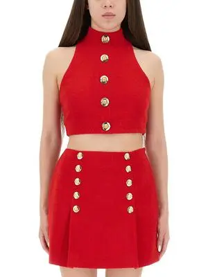 Balmain Wool Crop Top - Red