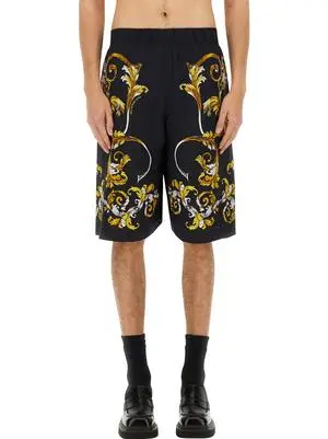 Versace Shorts With Baroque Print - Black