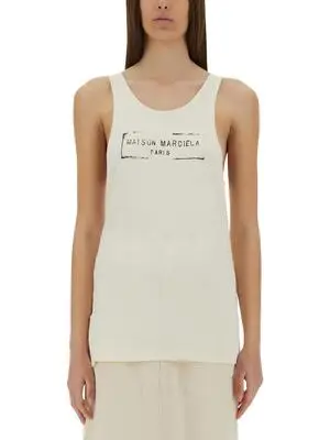 MAISON MARGIELA Logo Print Tank Top - Beige