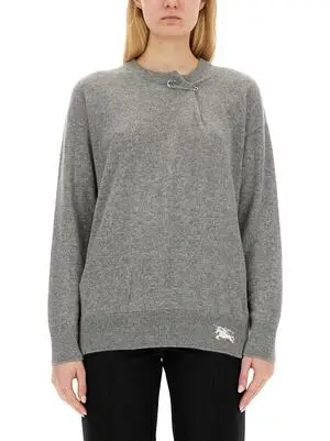 Burberry Cashmere Sweater With Kilt Pin - Grey