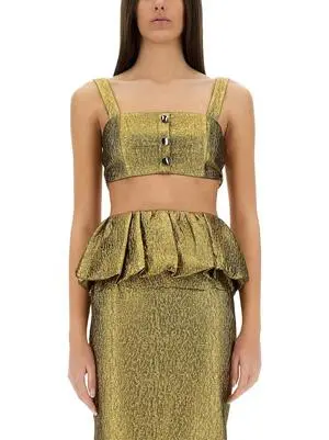 SELF-PORTRAIT Metallic Jacquard Crop Top - Gold