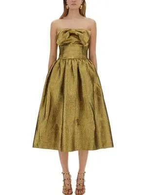 SELF-PORTRAIT Metallic Jacquard Midi Dress - Gold