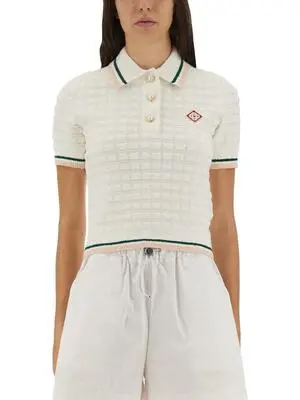 Casablanca Cotton Bouclé Polo Shirt - White