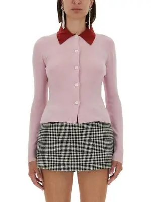 SELF-PORTRAIT Merino Wool Cardigan - Pink