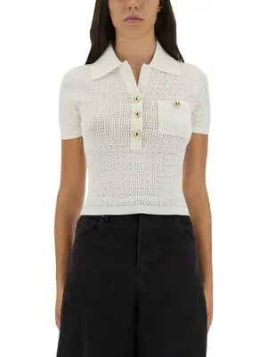 SELF-PORTRAIT Perforated Knit Top - White