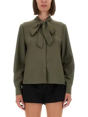 SELF-PORTRAIT Twill Bow Shirt - Green