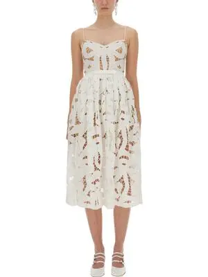 SELF-PORTRAIT Embroidered Midi Dress With Bow - White