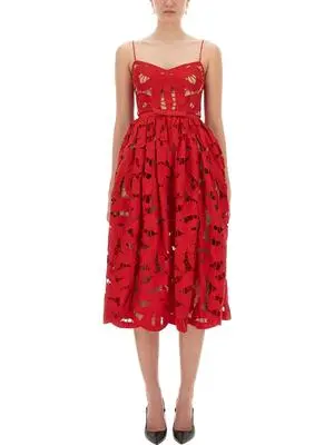 SELF-PORTRAIT Embroidered Midi Dress With Bow - Red