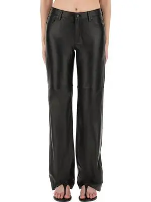 Michael Kors Leather Straight Leg Pants - Black