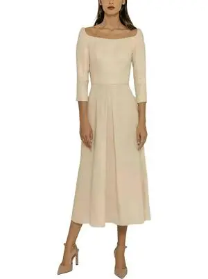 Cherubina Square-neck Pleated Midi Dress - Neutrals