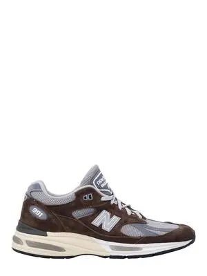 NEW BALANCE 991 V2 Miuk Suede Mesh Sneakers - Brown