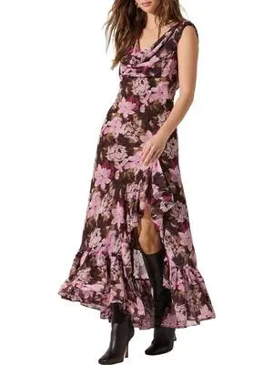 Astr The Label Cecelia Floral Cowl Neck Maxi Dress - Brown Pink Floral
