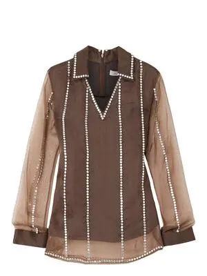 WALES BONNER Presence Studded Organza Blouse - Brown