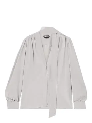 TOM FORD Tie-neck Silk Crepe De Chine Blouse - Silver