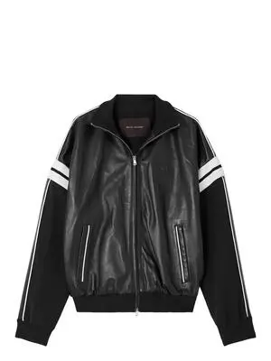 WALES BONNER Nomad Striped Leather And Felt Bomber Jacket - Black
