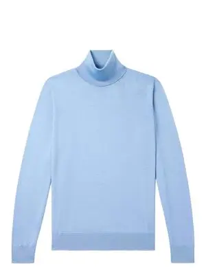 Zegna Cashmere And Silk-Blend Rollneck Sweater Light Blue