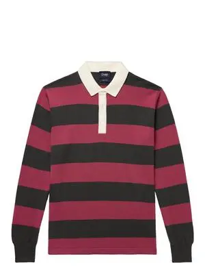 DRAKE'S Striped Merino Wool Polo Shirt - Red
