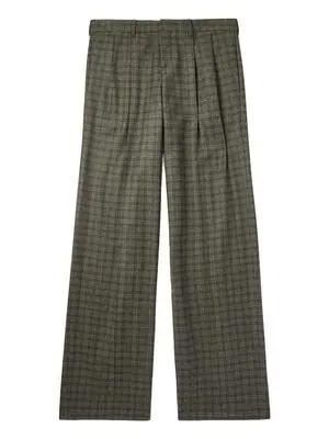 Celine Wide-leg Pleated Checked Wool Trousers - Green