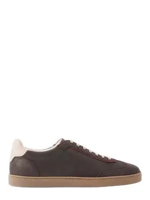Brunello Cucinelli Coda Di Rondine Leather-trimmed Waxed-suede Sneakers - Brown