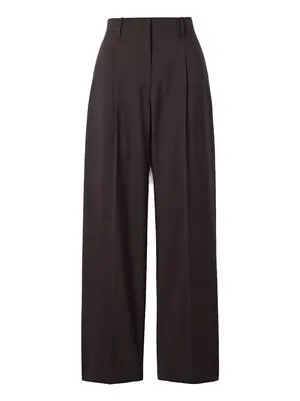 THE ROW Mikkela Pleated Wool And Mohair-blend Twill Wide-leg Pants - Brown