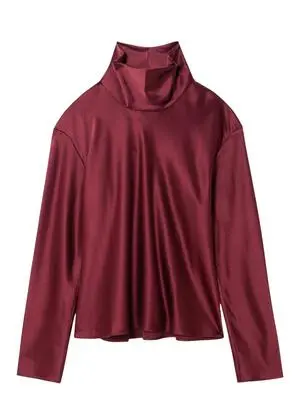 LESET Barb Draped Satin Blouse - Burgundy