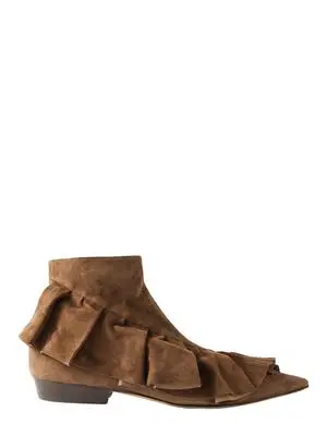 JW Anderson Ruffled Suede Ankle Boots - Brown