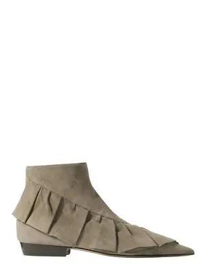 JW Anderson Ruffled Suede Ankle Boots - Gray