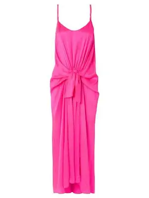 JW Anderson Tie-detailed Crinkled-silk Maxi Dress - Pink