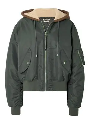 JW Anderson Hooded Padded Shell And Shearling Bomber Jacket - Green