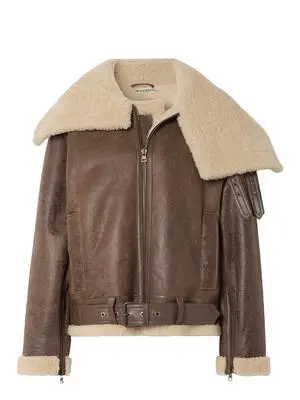 JW Anderson Oversized Belted Shearling Jacket - Brown