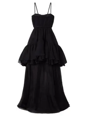 Giambattista Valli Layered Satin-trimmed Ruffled Silk-chiffon Gown - Black