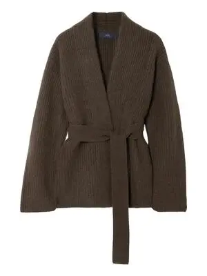 Arch4 Sasha Belted Ribbed Cashmere Cardigan - Brown