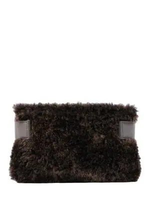 Brunello Cucinelli Bead-embellished Leather-trimmed Shearling Clutch - Brown